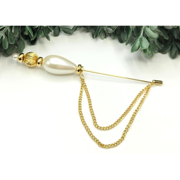 Unknown | Jewelry | Vintage Stick Pin Gold Tone With Teardrop White ...